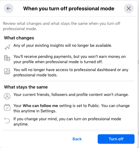 How to turn off professional mode on Facebook | Social Tradia
